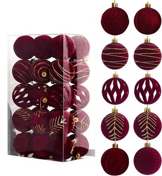 Generic 6CM Weihnachtsdeko Weihnachtskugeln, 30 St&uuml;cke Bruchsiche Christbaumkugeln Ornamente Weinrot Weihnachtsbaumschmuck f&uuml;r Weihnachtsbaum Christbaumkugeln