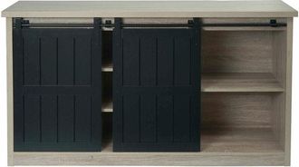 Hhg Jamais utilisé] Sideboard HHG 158, Highboard étagère armoire porte coulissante 7 compartiments imitation bois métal industriel 84x150x40cm, naturel