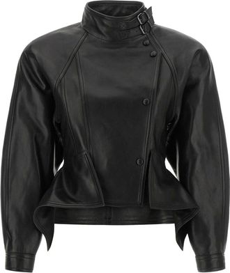 Balmain Femme, Vestes, Noir, Taille: 36 FR Veste lat&eacute;rale en cuir Nappa