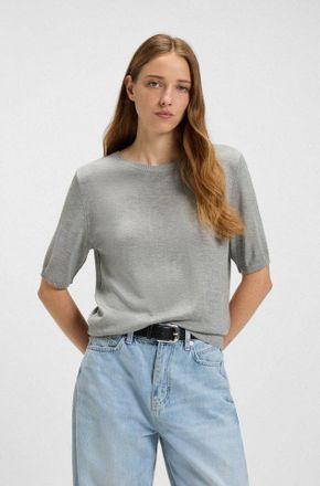 HUGO BOSS Kurzarmpullover Fiaffusa Premium Damenmode mit dezentem Ajourstrickmuster hinten