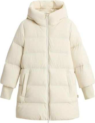 Woolrich Femme, Vestes, Blanc, Taille: 38 FR Manteau dHiver Blanc à Capuche en Duvet