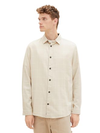 Tom Tailor Herren Comfort Fit Hemd mit tonalem Karo-Muster, vintage beige tonal check, XXL