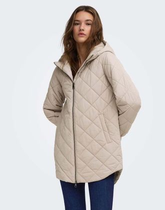 Only Newjuliet gesteppte Kapuzenjacke in Beige-Grau