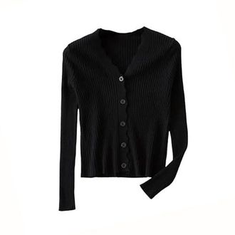 Generic Cardigan tricot&eacute; &agrave; boutons pour femme - Col en V - Manches longues - D&eacute;contract&eacute; - Col en V - Boutonn&eacute;, Noir/blanc, taille unique
