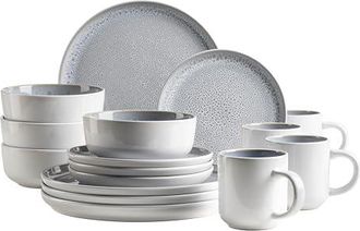 Mäser 934435 Serie Lunaria, Geschirr Set aus Keramik für 4 Personen, 16-teiliges Kombi Geschirrservice; Reaktivglasur, Steinzeug, grau