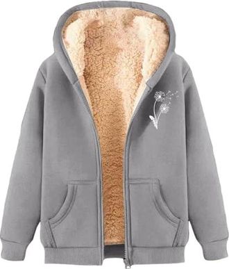 Generic Vestes dhiver pour femmes 2026 - En velours &eacute;pais - Chaud - Couleur unie - Cardigan Sherbet &agrave; capuche - Veste zipp&eacute;e, gris clair, 3XL