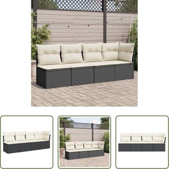 vidaXL Gartenm&ouml;bel - Gartensofa mit Kissen 4-Sitzer Schwarz Poly Rattan