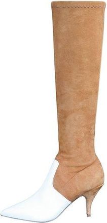 Tory Burch Beige suede & white leather heeled long boots Size 37