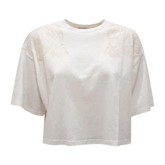 Elisabetta Franchi Ma-018-51E2 Cropped T-Shirt - - Tops - Damen - Wei&szlig; - M