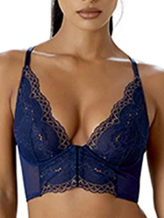Gossard Brassi&egrave;re en V Profond en Dentelle Superboost Soutien-Gorge Plongeant, Bleu Nuit/dor&eacute;, 85D Femme