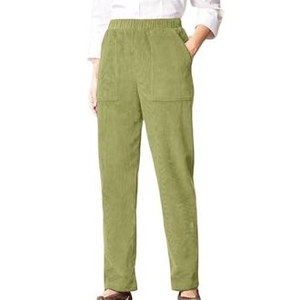 Generic Pantalon en velours côtelé pour femme, pantalon élastique taille haute à jambe droite, pantalon décontracté ample et confortable avec poches, vert cla