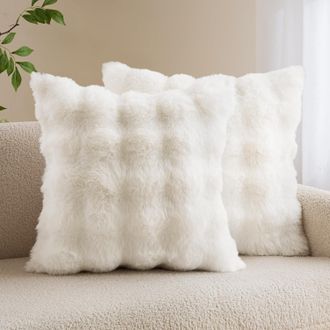 Miulee Weihnachten Kissenbezug Wei&szlig; 45x45 cm 2er Set K&uuml;nstlich Pelz Kissenbez&uuml;ge Kuschelkissen Welle Kissenh&uuml;lle Dekokissen Dekorative Weiche Zierkissen Sofa