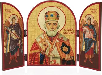 NKlaus Sankt Nikolaus von Myra Triptychon Holz Ikone 25x16cm christlich 11317