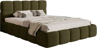 Selsey Selsey CLOUDY - Bett mit Polsterrahmen, Boucle-Bezug in Olivgr&uuml;n, 140 cm