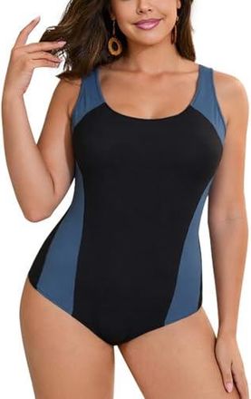 SHEKINI Maillot de Bain Une pi&egrave;ce Femme Grande Taille Gainant Ventre Plat Racerback Maillots de Bain 1 Pieces Port Bloc Couleur Push Up Swimsuit XL-5XL