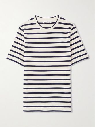 Jil Sander T-shirt En Mailles De Coton À Rayures - Crème