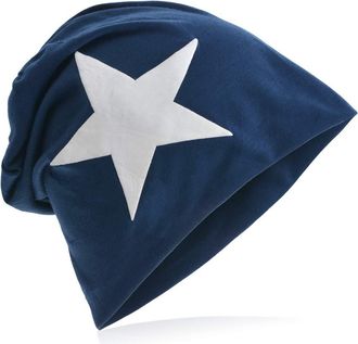 Miobo Jersey Slouch Beanie mit Stern Style, Herren Damen,Einheitsgr&ouml;&szlig;e,WeissStern-Dunkelblau