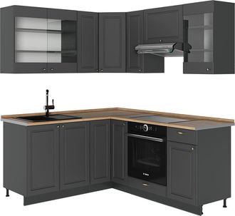 Vicco Eckküche Fame-Line, Anthrazit-Gold Landhaus, 190 x 60 cm, AP Eiche