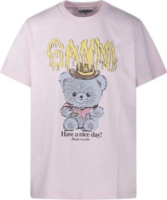 Ganni Femme, Tops, Rose, Taille: 44 FR Basic Cotton Jersey T-Shirt Cowboy Bear Print
