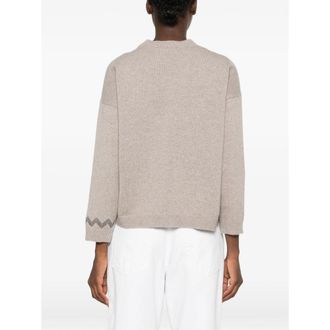 PANICALE Zigzag Motif and Bead-Embellished Sweater - Beige