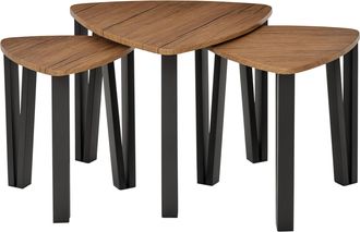 HOMCOM 3er Set Couchtisch, Stapeltisch, Beistelltisch, Kaffeetisch, Satztisch, MDF, Natur+Schwarz, 56 x 54,2 x 45,5 cm/42 x 43,8 x 43 cm/36 x 34 x 41 cm