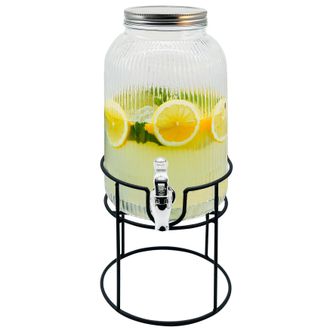 Adler Europe Adler Wasserspender Glas mit Zapfhahn (4L) | Inklusive stabilem St&auml;nder & GRATIS Ersatz-Zapfhahn | Sicherer Limonadenspender f&uuml;r Kaltgetr&auml;nke, Saft & 