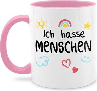 Shirtracer Tasse Tassen 325ml - Statement Sprüche - Spruch - Ich hasse Menschen - 325 ml - Rosa - regenbogen spruchtasse sarkasmus hassen kaffeebecher hass spruc