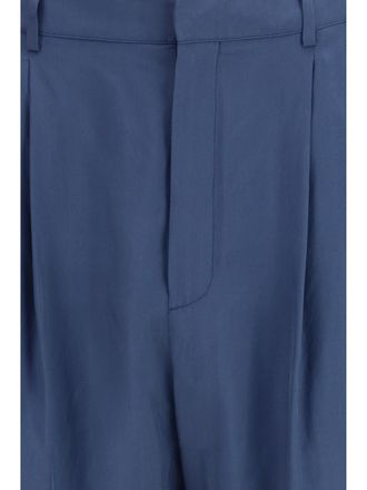 Saint Laurent Habutai Silk Carrot-Cut Trousers - Blue