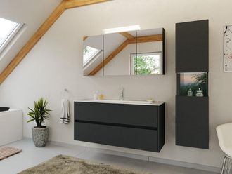 Magnolia Home Badm&ouml;bel Set Taifun 3tlg. 120 cm mit Spiegelschrank & Hochschrank Farbe Grafit