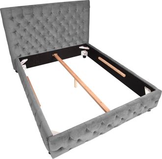 Invicta Interior Design Doppelbett Paris 180x200cm Silber grau Samt Chesterfield