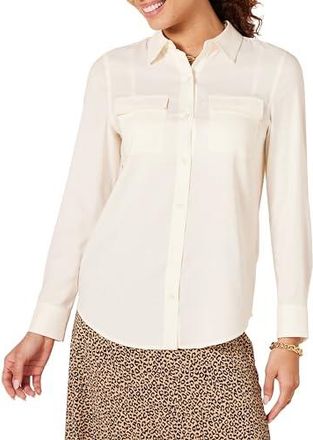 Amazon Essentials Chemise en Textile Georgette à Manches Longues et Poches, Coupe décontractée Femme, Ivoire, XXL