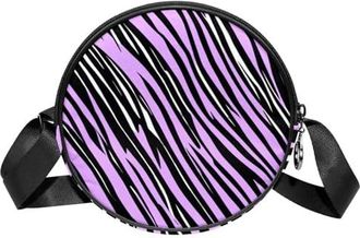 Generic Petit sac &agrave; bandouli&egrave;re rond pour femme, motif z&eacute;br&eacute; violet avec fermeture &eacute;clair, bretelles r&eacute;glables, sac &agrave; main rond d&eacute;contract&eacute; pour femmes et fil