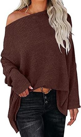 Generic Pull long pour femme - Pull long chauve-souris ample pour femme - Pull dautomne et dhiver &agrave; &eacute;paules d&eacute;nud&eacute;es - Haut &agrave; manches longues - Pull dautomne 