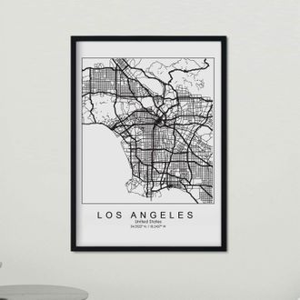 Nacnic Poster mit Karte von Los Angeles. US-Film mit Bildern von Karten und Stra&szlig;en von gro&szlig;en US-St&auml;dten. A4-Format