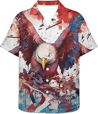Keephen kewing Patriotique Drapeau USA Chemises Hommes/Femmes Aigle/Loup Impression 3D Chemise Hawaiienne Chemise &agrave; Boutons Cool Plage Vacances Col &agrave; Revers H