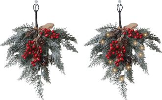 Generic 2 k&uuml;nstliche Weihnachts-Tropfen-Girlande, 50,8 cm, DIY-Weihnachtsblumenring, k&uuml;nstliche Blumenringe mit Tannenzapfen f&uuml;r festliche Dekoration