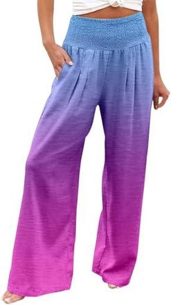 Generic Pantalon en coton et lin pour femme - Jambe large - Pantalon de plage d&eacute;t&eacute; confortable - Pantalon de yoga Palazzo - XIYU26093, violet fonc&eacute;, 3XL