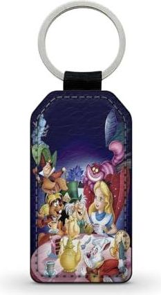 Generic Porte-clé noir en simili cuir Alice au Pays des Merveilles Wonderland cheshire Ref 10