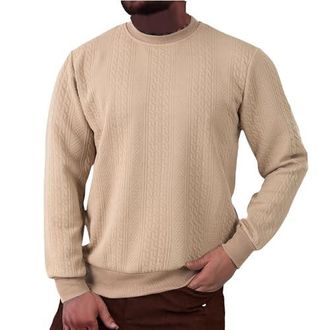Generic Pull &agrave; col rond en tricot torsad&eacute; pour homme - Coupe ajust&eacute;e - Pull en coton &eacute;pais - D&eacute;contract&eacute; - Hiver - Ski et snowboard, kaki, 3XL