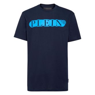 Philipp Plein Homme, Tops, Bleu, Taille: M T-Shirt Col Rond MC Imprim&eacute; Effet Spray
