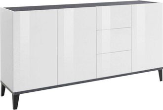 Dmora Kommode Paolo, K&uuml;chen-Sideboard mit 3 T&uuml;ren und 3 Schubladen, Wohnzimmer-Buffet, 100 % Made in Italy, 160 x 40 x 82 cm, gl&auml;nzendes Wei&szlig; und Schiefer