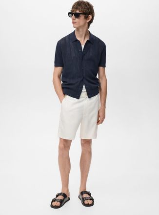 Mango Chemise maille ajourée et structurée rayures bleu marine - Homme - XXL - MANGO MAN