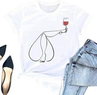 Keephen Verre &agrave; Vin Rouge F&ecirc;te &agrave; Boire T-Shirt Impression 3D Femmes Manches Courtes Col Rond Pullover Casual Vacances Tops