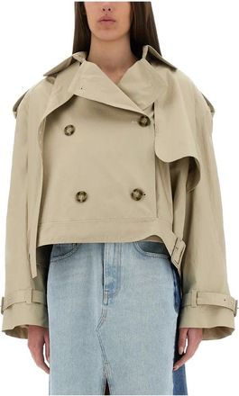 Stella McCartney Femme, Manteaux, Beige, Taille: 30 FR Cropped Belt Detail Trench Jacket
