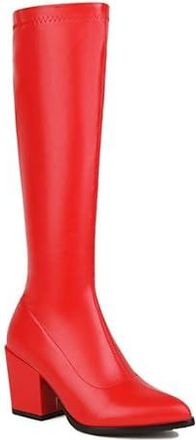 Generic Bottes minimalistes &agrave; fermeture &eacute;clair lat&eacute;rale pour femme - Bottes fines et extensibles - Bout pointu - Talons &eacute;pais - Pour lhiver, Rouge, 39.5 EU