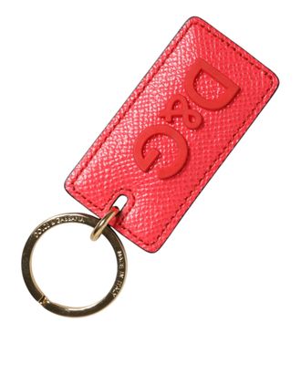 Dolce & Gabbana Unisex Red Calf Leather Logo Metal Ring Men Keychain Keyring 100lf