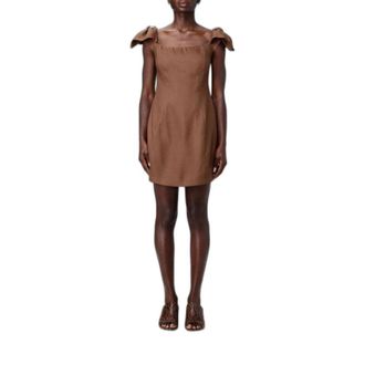 Elisabetta Franchi Minikleid mit quadratischem Ausschnitt und Schleifen-Detail am offenen R&uuml;cken - - Dresses - Damen - Braun - L