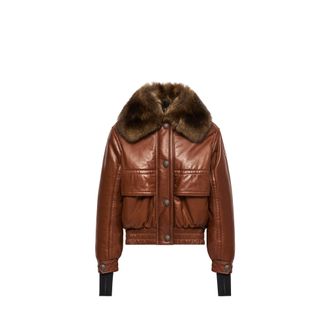 Moncler Moncler Issoire Shearling-trimmed Leather Padded Bomber Jacket, Women, Brown, Size: 1