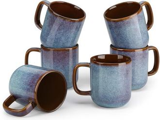 VANCASSO ONION Lot de 6 Tasses à Café en Grès - 480ml - Ensemble de Mugs avec Anse pour Thé, Café, Lait, Cappuccino - Résistant au Lave-vaisselle et Micro-onde