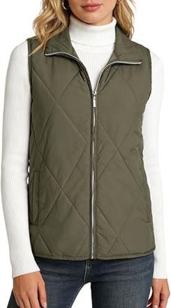 Generic Gilet matelass&eacute; sans manches pour femme avec fermeture &eacute;clair et col montant rembourr&eacute;, vert militaire, XXL